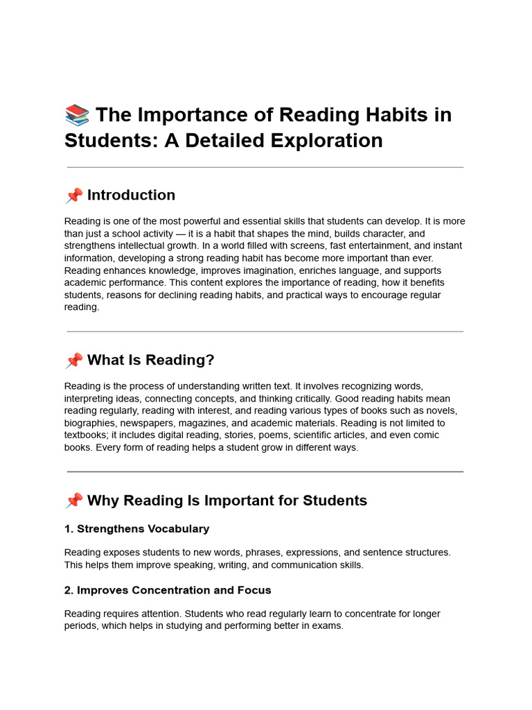 Importance of Reading Habits for Students | PDF | Critical Thinking ...