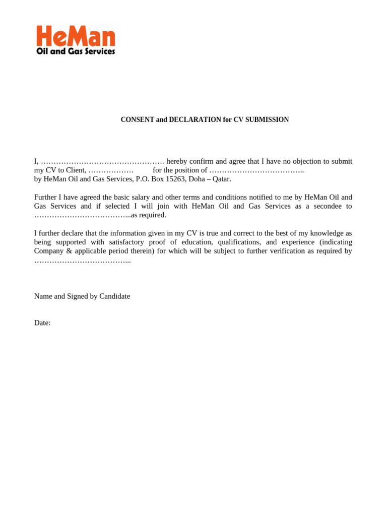 CV Submission Consent and Declaration | PDF