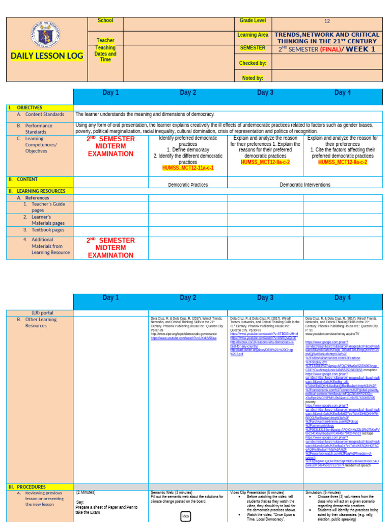 TNCT DLL Q4 Week 1 | PDF | Democracy | Political Ideologies