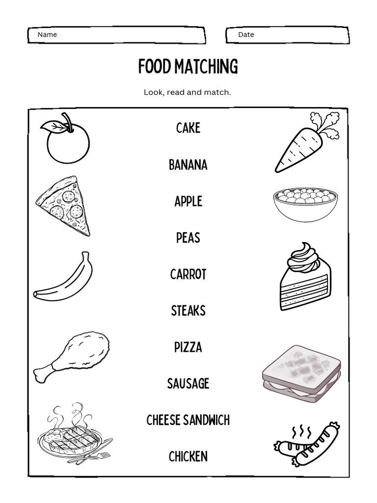 Fruit Matching Printable Worksheet in Black and White Simple ...