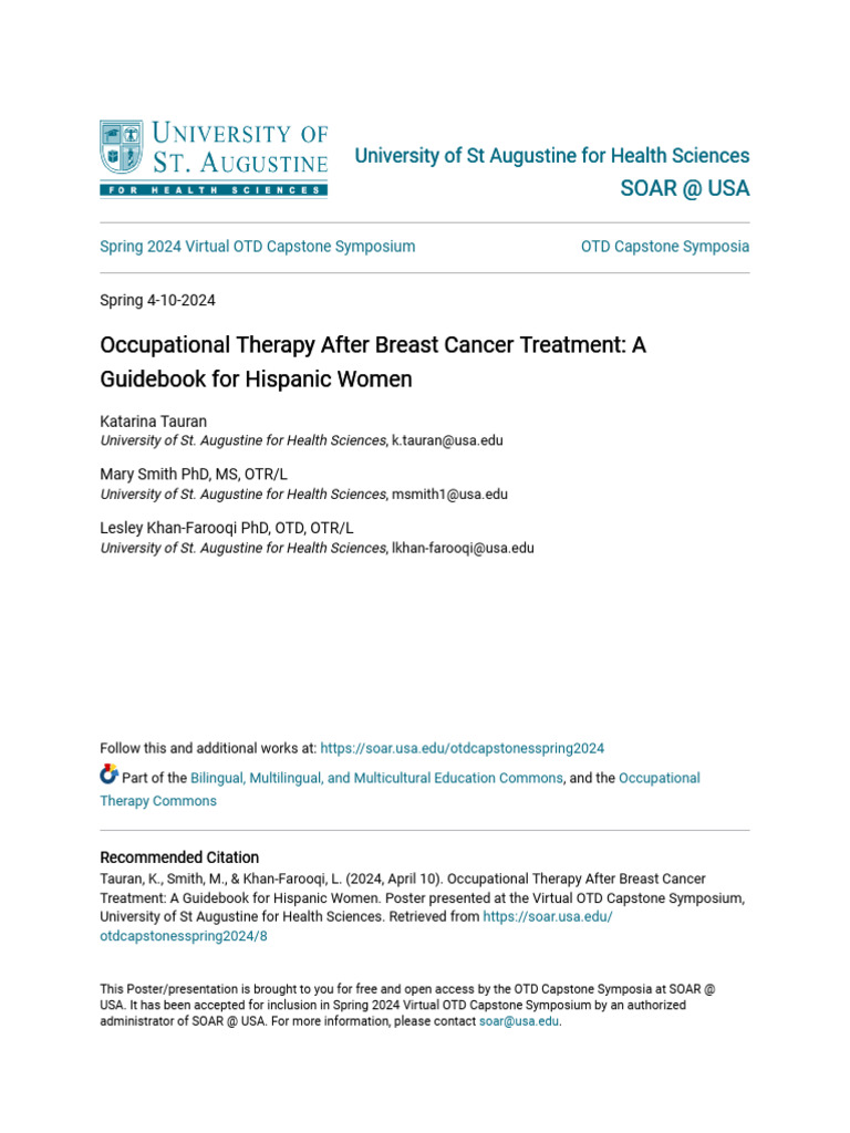 Occupational Therapy After Breast Cancer Treatment - A Guidebook F ...