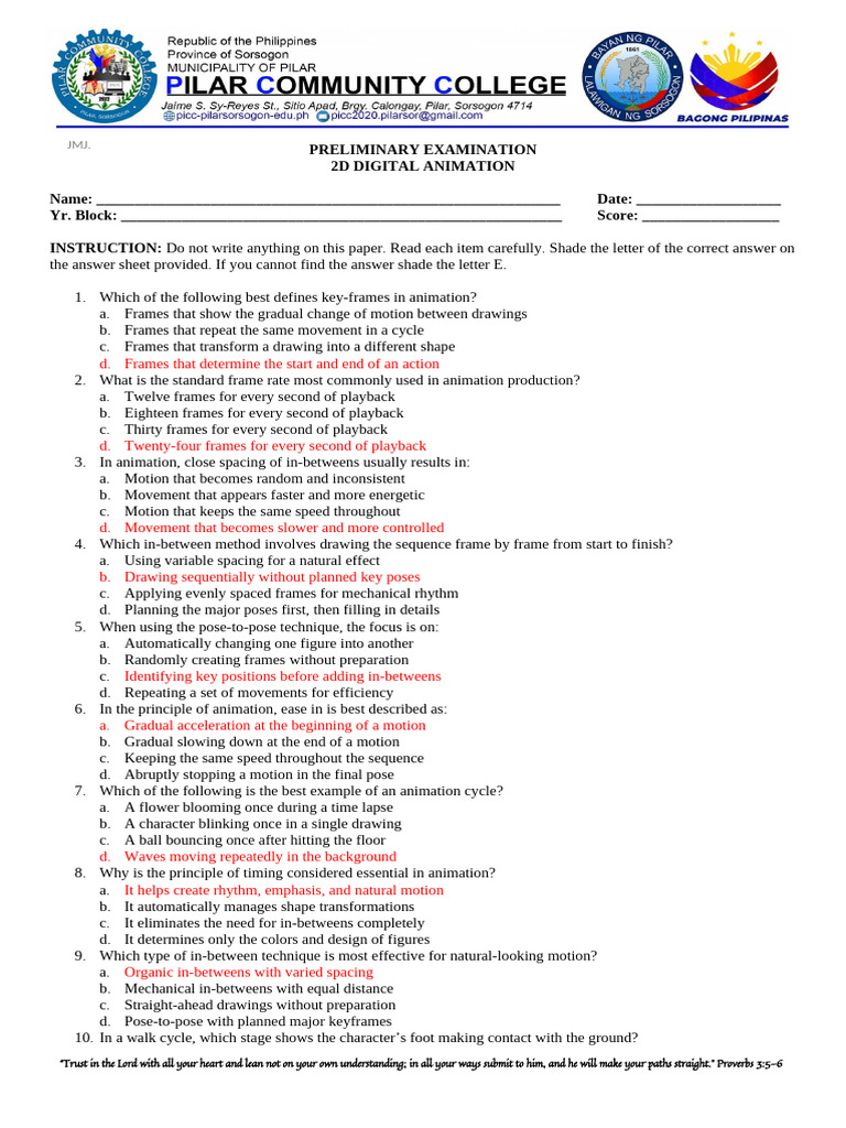 2D Digital Animation Exam Questions | PDF | Animation