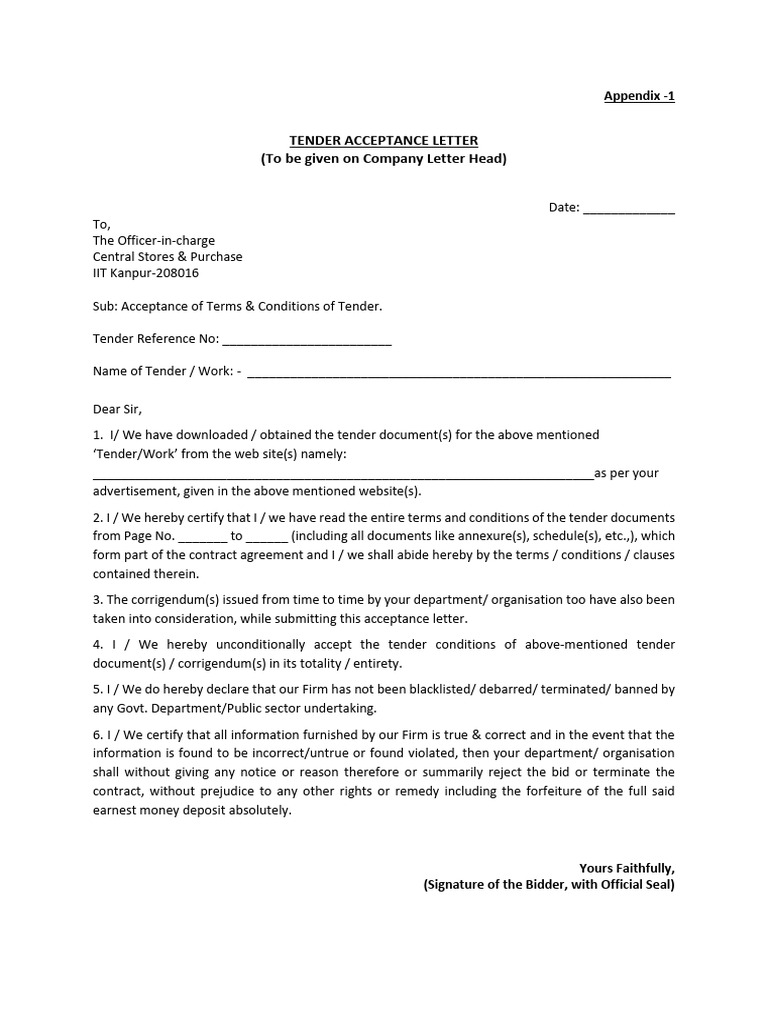 Tender Acceptance and Compliance Documents | PDF | Common Law | Private Law