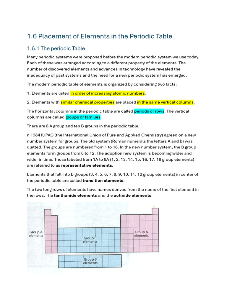 9.1.6 Placement of Elements in The Periodic Table | PDF | Periodic ...