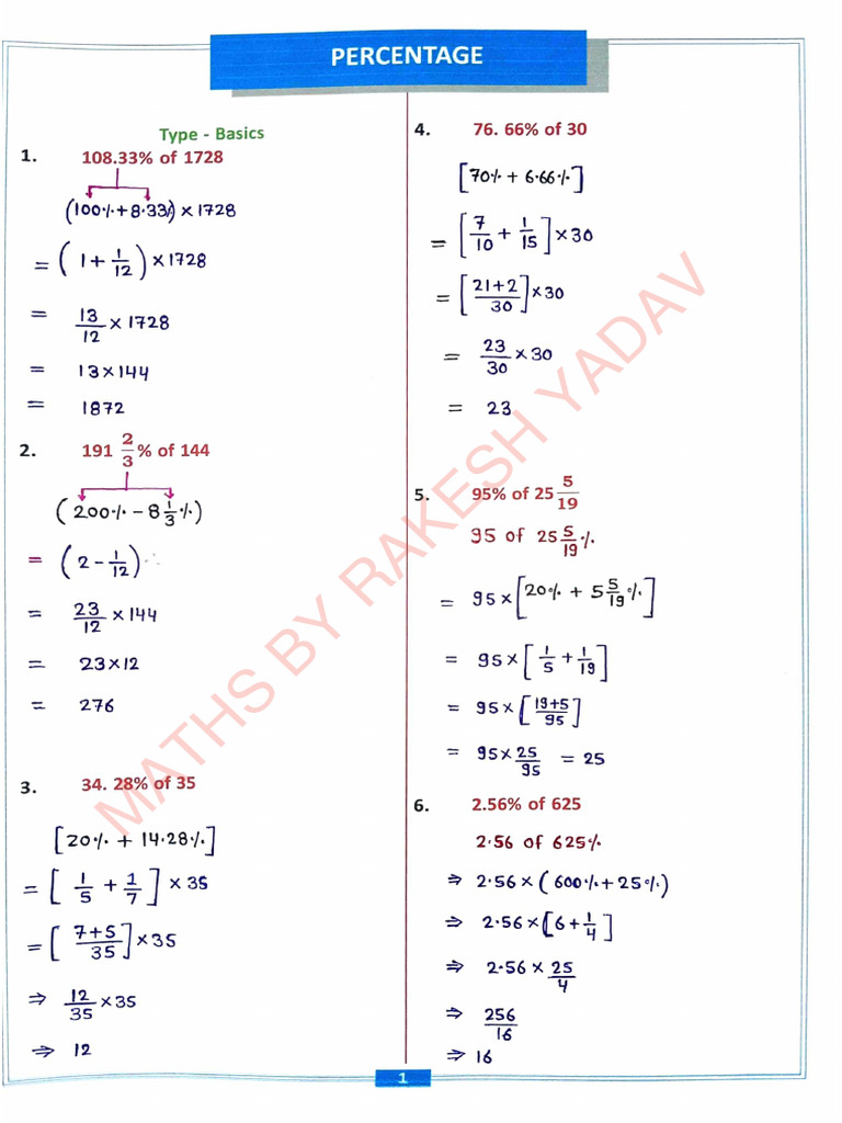 Percentage Notes Class-5 | PDF