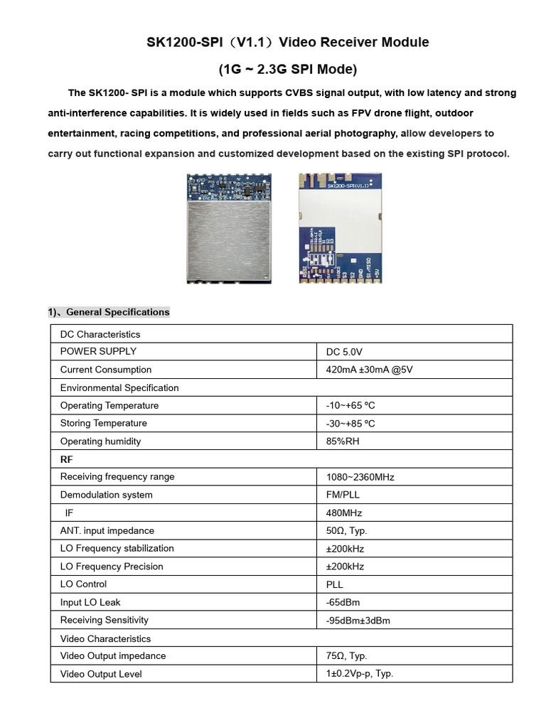 SK1200-SPI Video Receiver Module Specs | PDF | Electronic Engineering ...