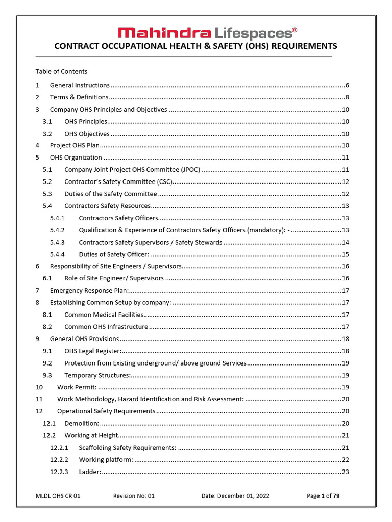 Contract Ohs Requirements - r02 | PDF | Occupational Safety And Health ...