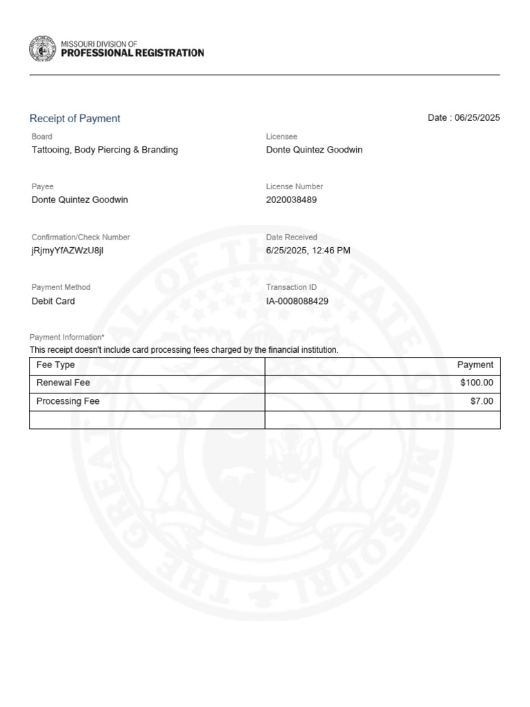 License KC Receipt | PDF