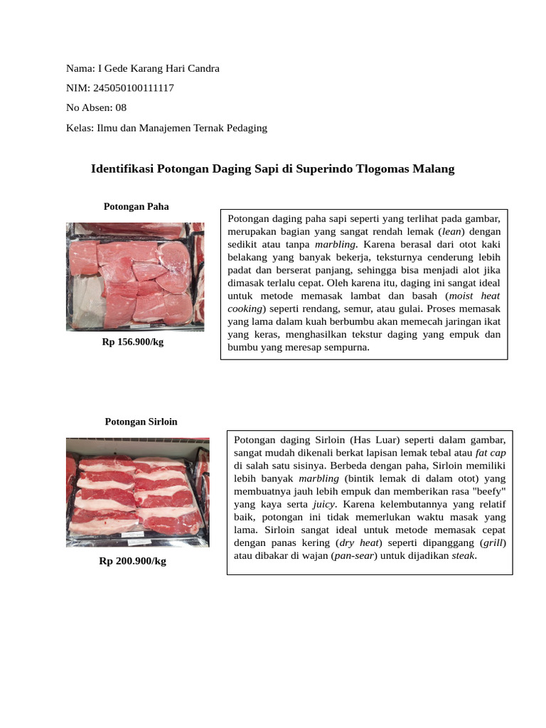 Tugas Pedaging Identifikasi Potongan Daging | PDF