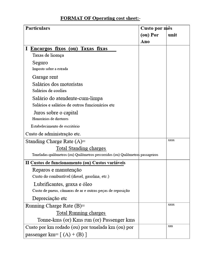 Planilha de Custos Operacionais Detalhada | PDF
