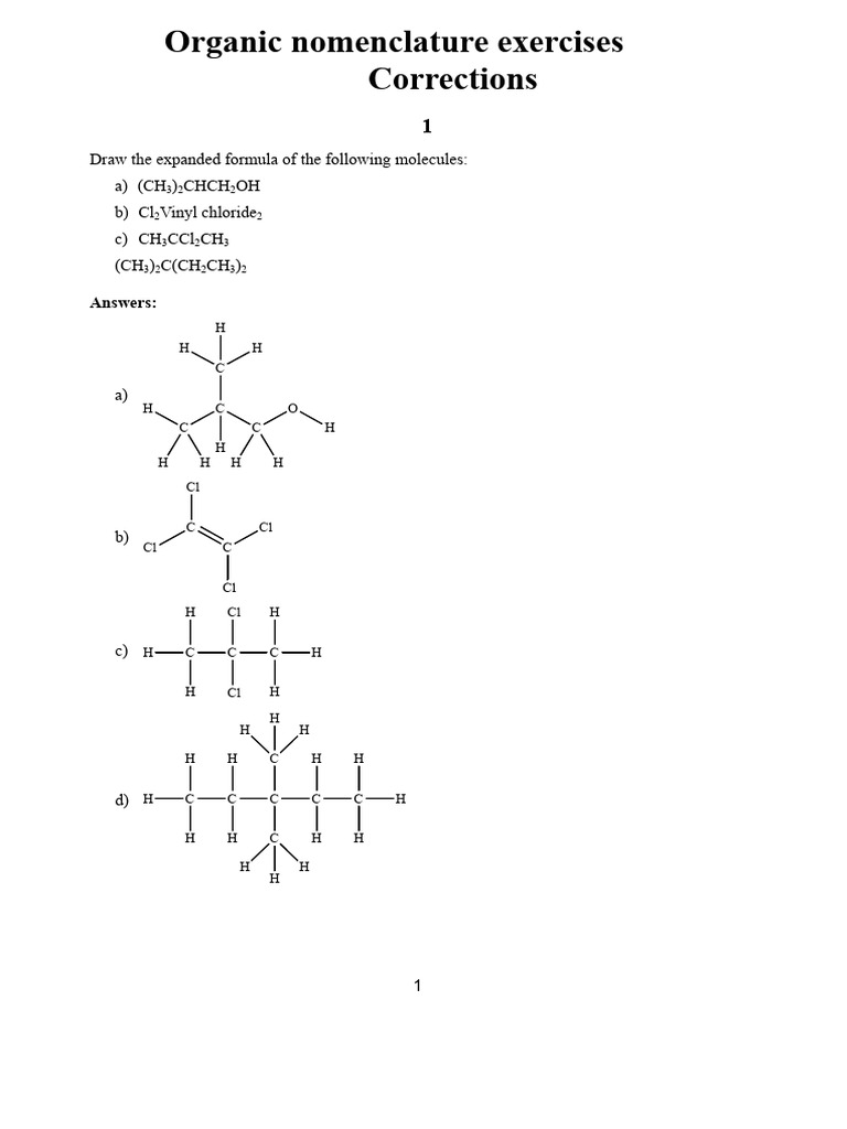 1 Organic Nomenclature Exercises | PDF | Molecules | Organic Chemistry
