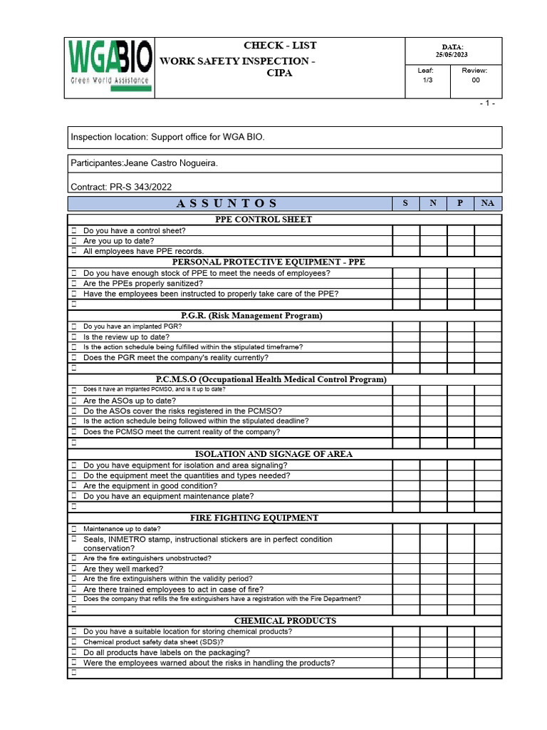 CIPA Checklist | PDF | Personal Protective Equipment | Occupational ...