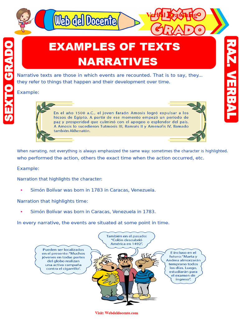 Examples of Narrative Texts For Sixth Grade of Primary School | PDF ...