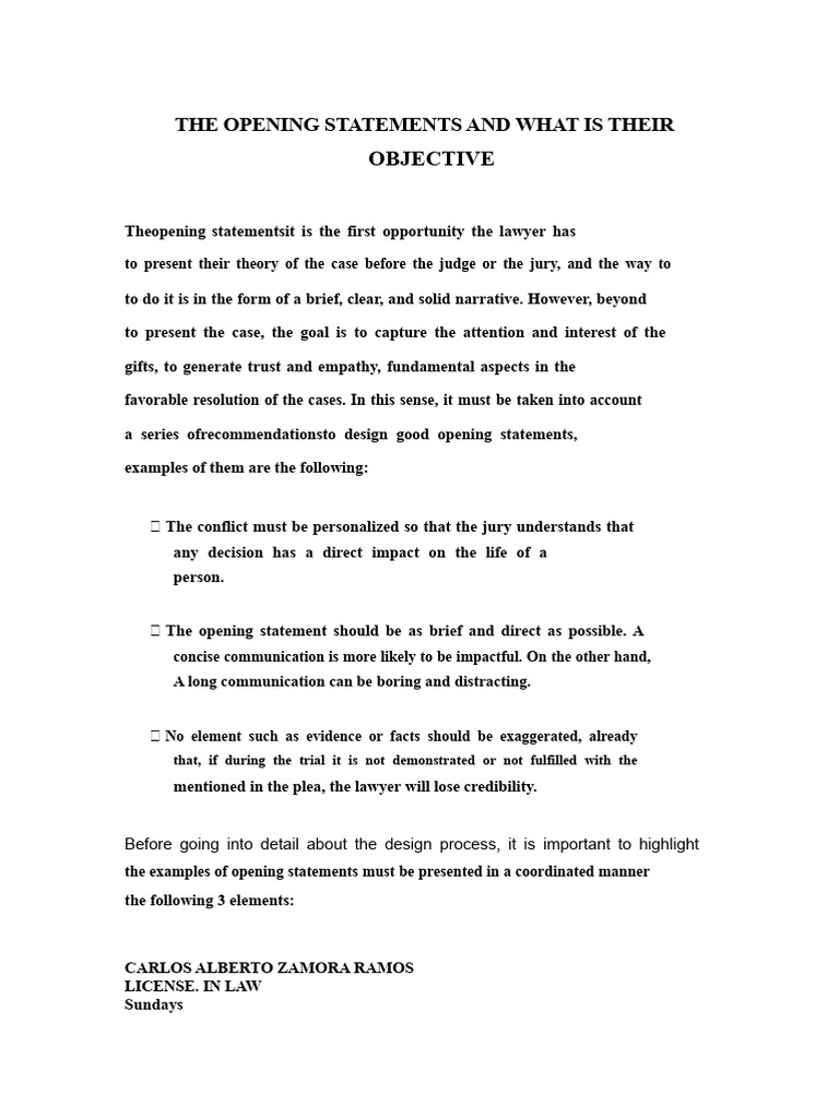 The Opening Statements and What Their Objective Is | PDF | Evidence ...