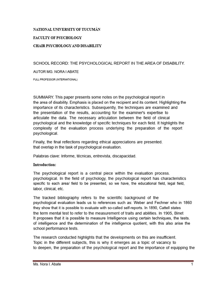 Psychological Reports in Disability Evaluation | PDF | Psychology ...