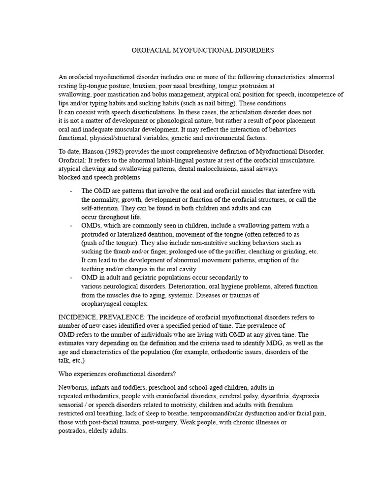 Orofacial Myofunctional Disorders | PDF