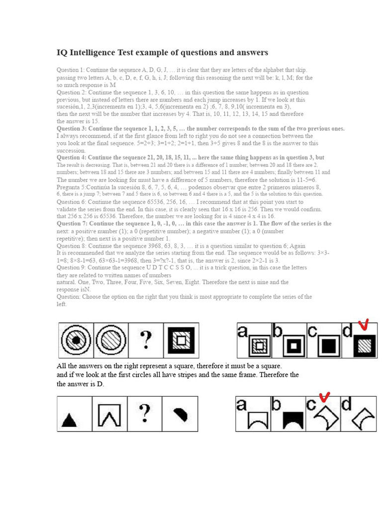 IQ Intelligence Test Example of Questions and Answers | PDF ...