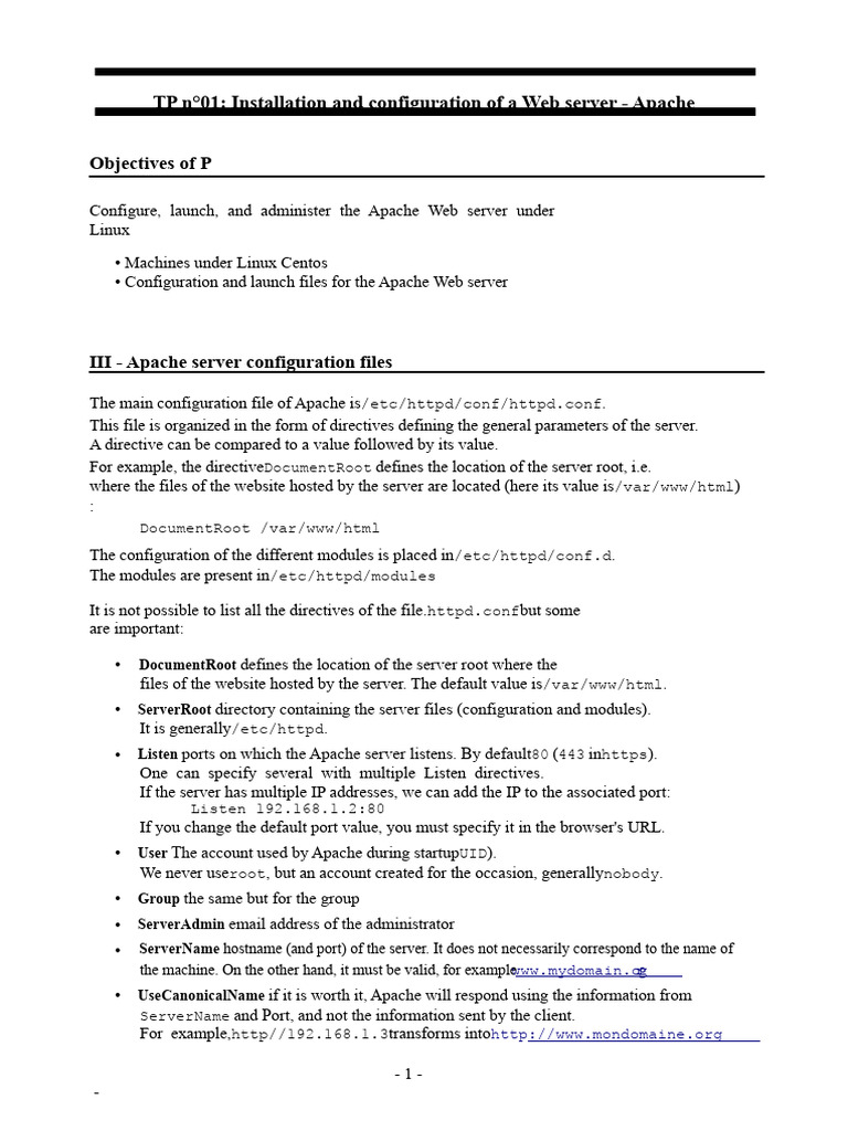 TP N 1 - Installation and Configuration of An Apache Web Server | PDF | Web Server | Internet & Web
