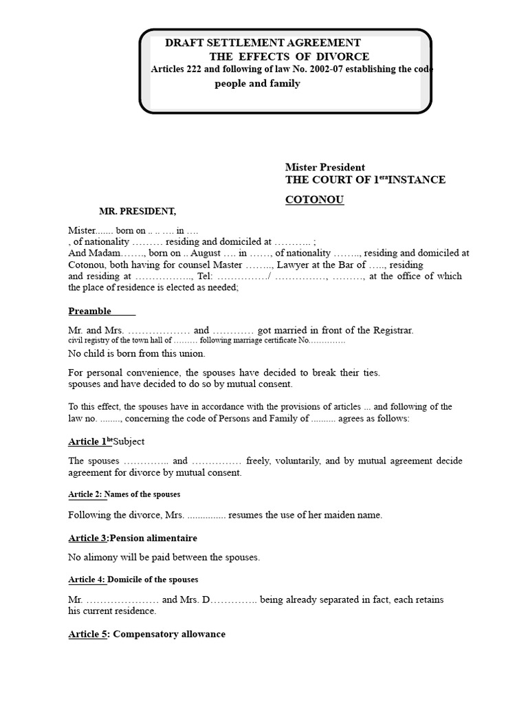 DIVORCE AGREEMENT.docx | PDF | Divorce | Alimony