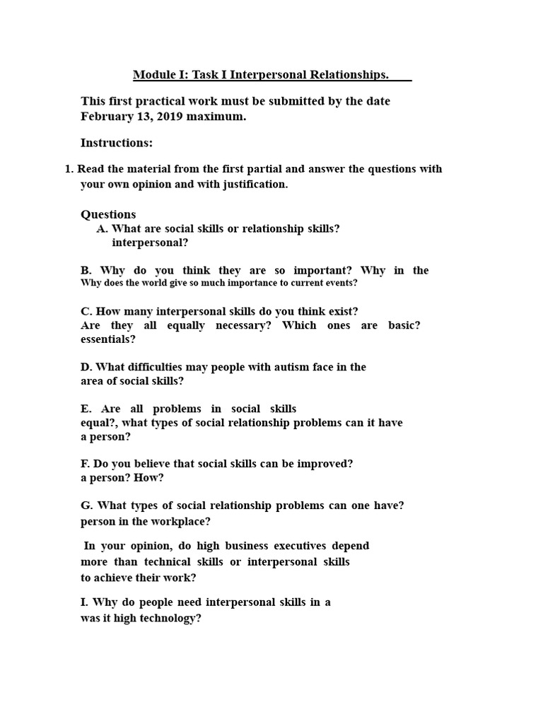 Task I Interpersonal Relationships 1st Partial 1 | PDF