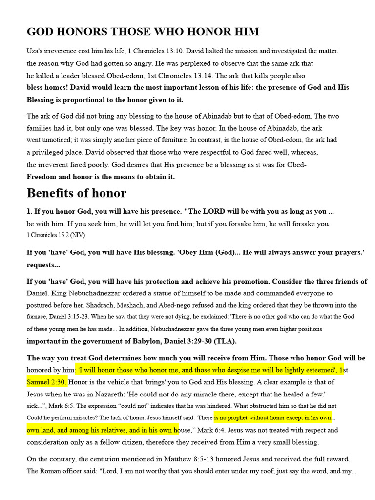 God Honors Those Who Honor Him | PDF | Shadrach, Meshach, And Abednego ...