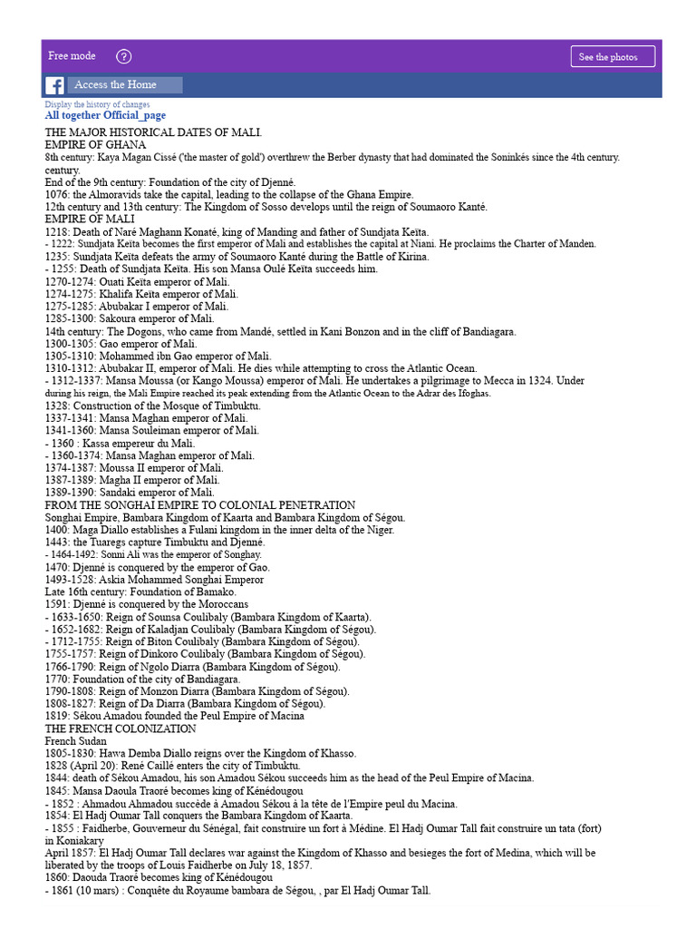 THE GREAT HISTORICAL DATES OF MALI. EMPIRE... - Together Official Page ...