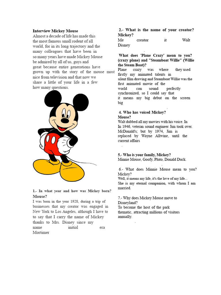 Interview with Mickey Mouse: His Origins | PDF | Walt Disney ...