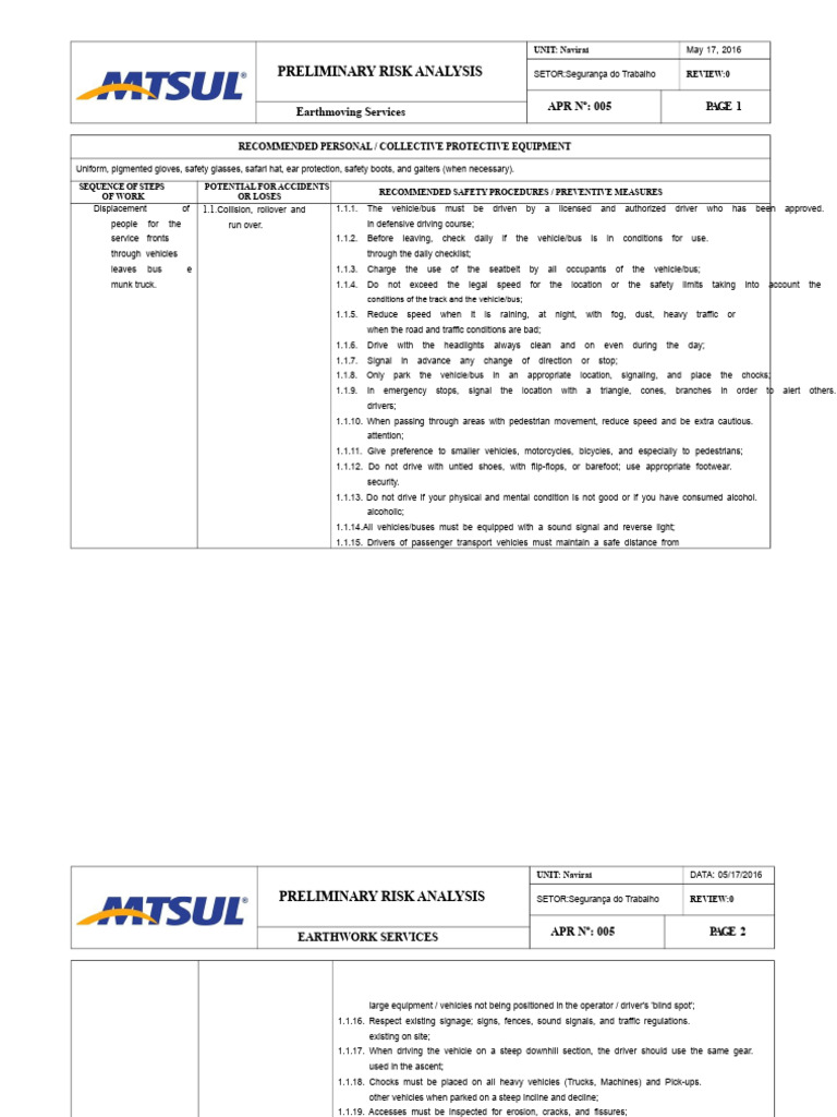 APR 005 - Earthmoving Services. | PDF | Traffic | Personal Protective ...