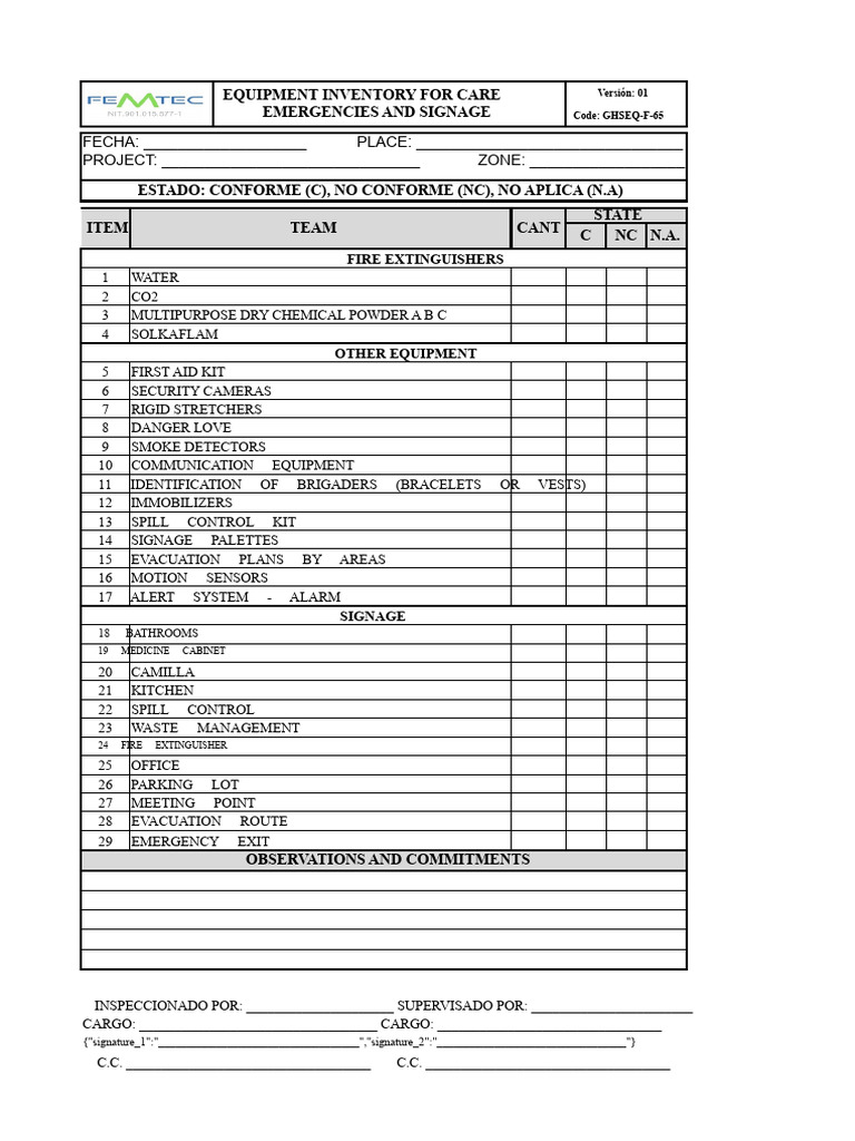 Inventory of Equipment For Emergency Response and Signage | PDF