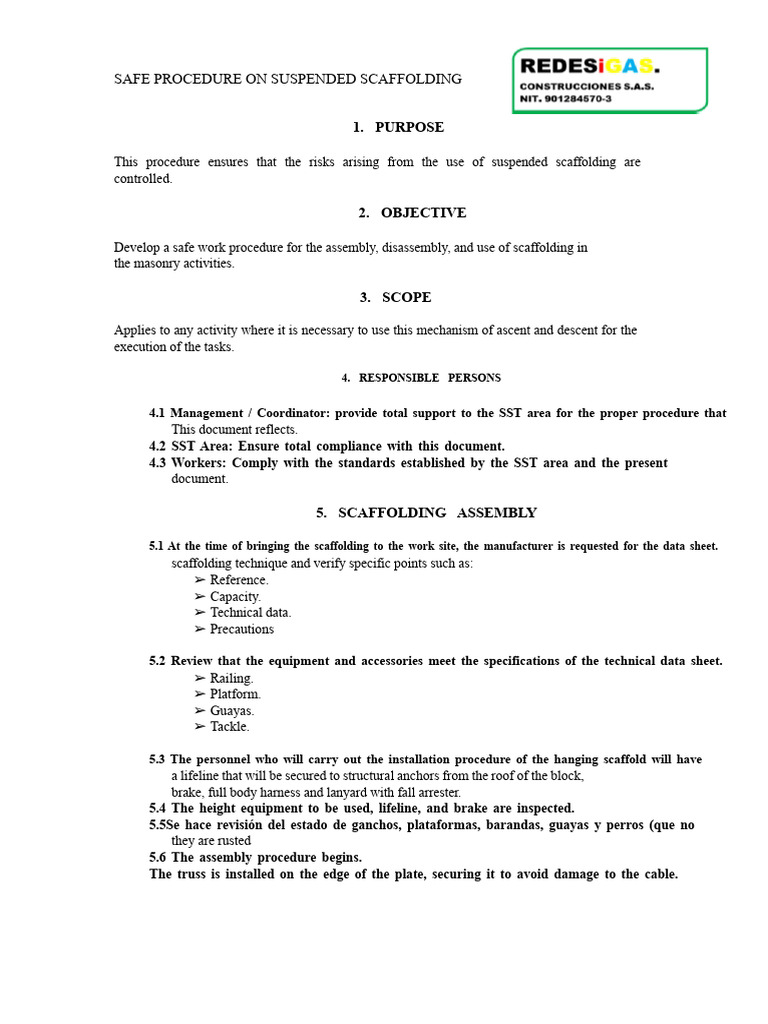 Safe Procedures for Suspended Scaffolding | PDF | Scaffolding
