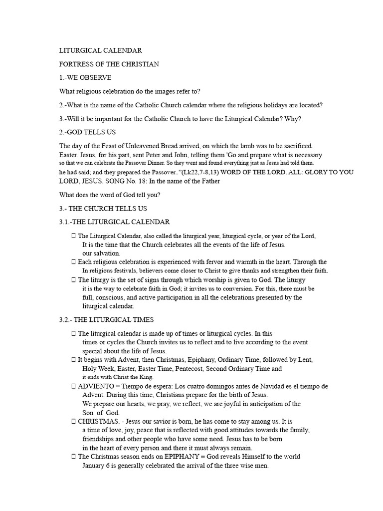 Liturgical Calendar | PDF | Liturgical Year | Easter