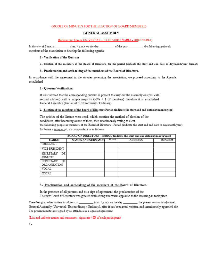 Model of Minutes of Election of Board Members | PDF | Government