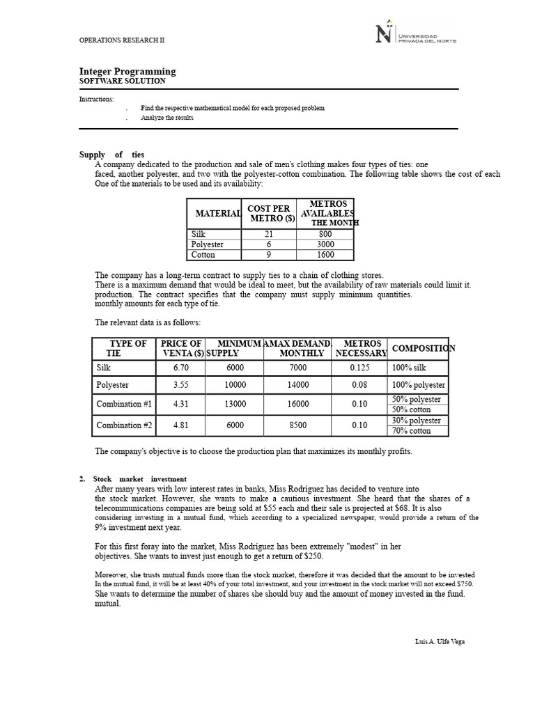 01a - Integer Programming (Problems) | PDF | Investing | Stocks
