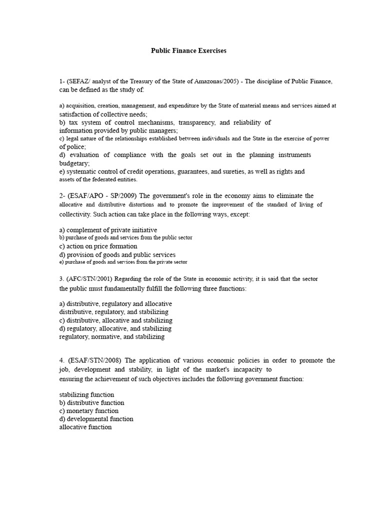 Public Finance Concepts and Exercises | PDF | Public Finance | Fiscal ...