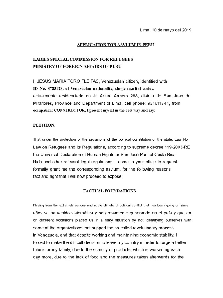 Letter To Request Asylum | PDF | Venezuela | Right Of Asylum