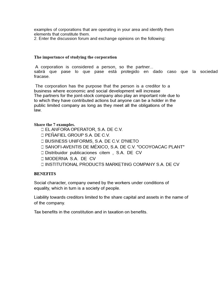 Examples of Corporations That Are Operating in Your | PDF