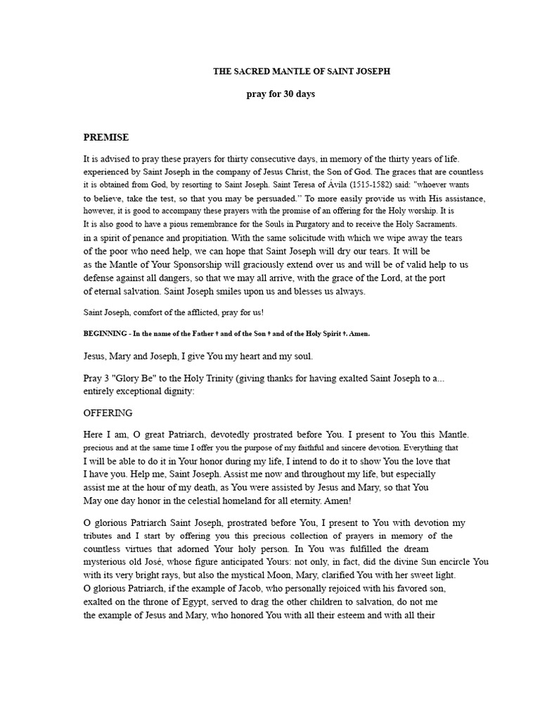 30-Day Prayer to Saint Joseph's Mantle | PDF | Saint Joseph | Saint