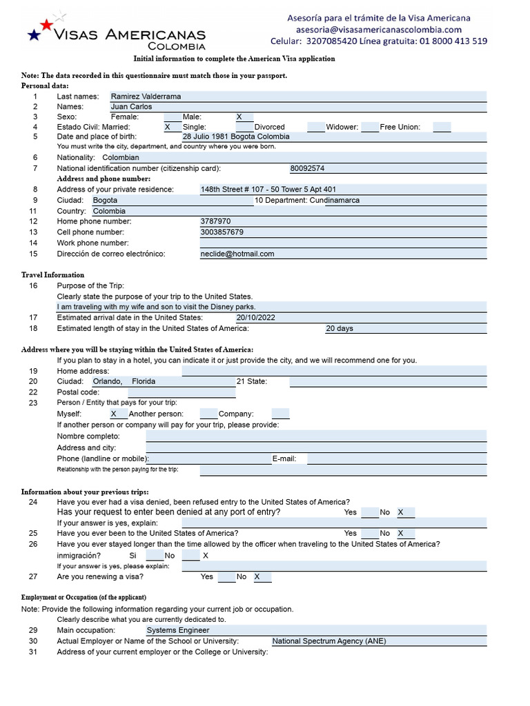 Questionnaire For The American Visa Application | PDF | Travel Visa ...