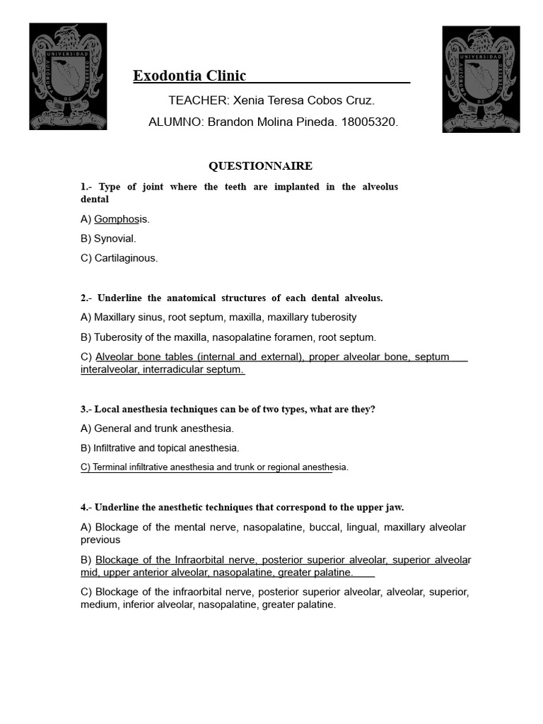 Extraction Questionnaire | PDF | Dental Anatomy | Medical Specialties