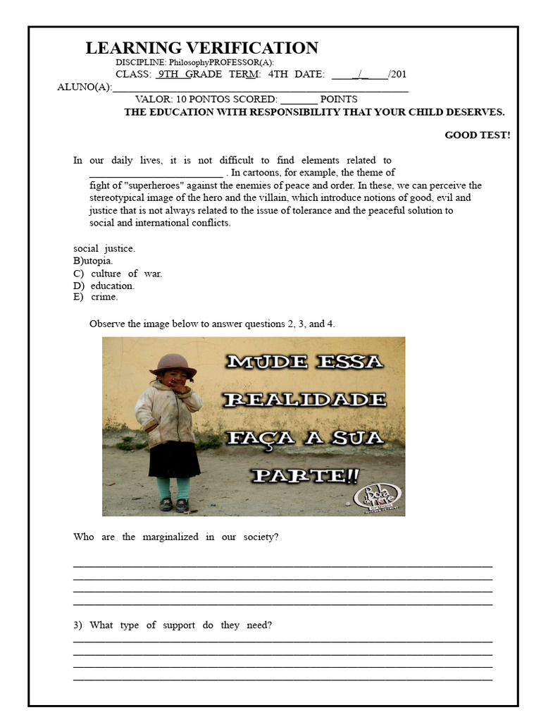 Philosophy Learning Verification Test | PDF | Property | Social Psychology