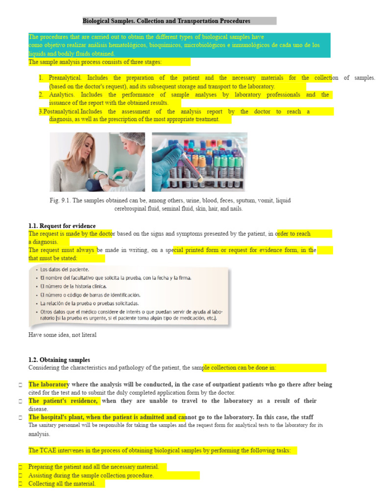 Biological Samples. Collection and Transportation Procedures | PDF