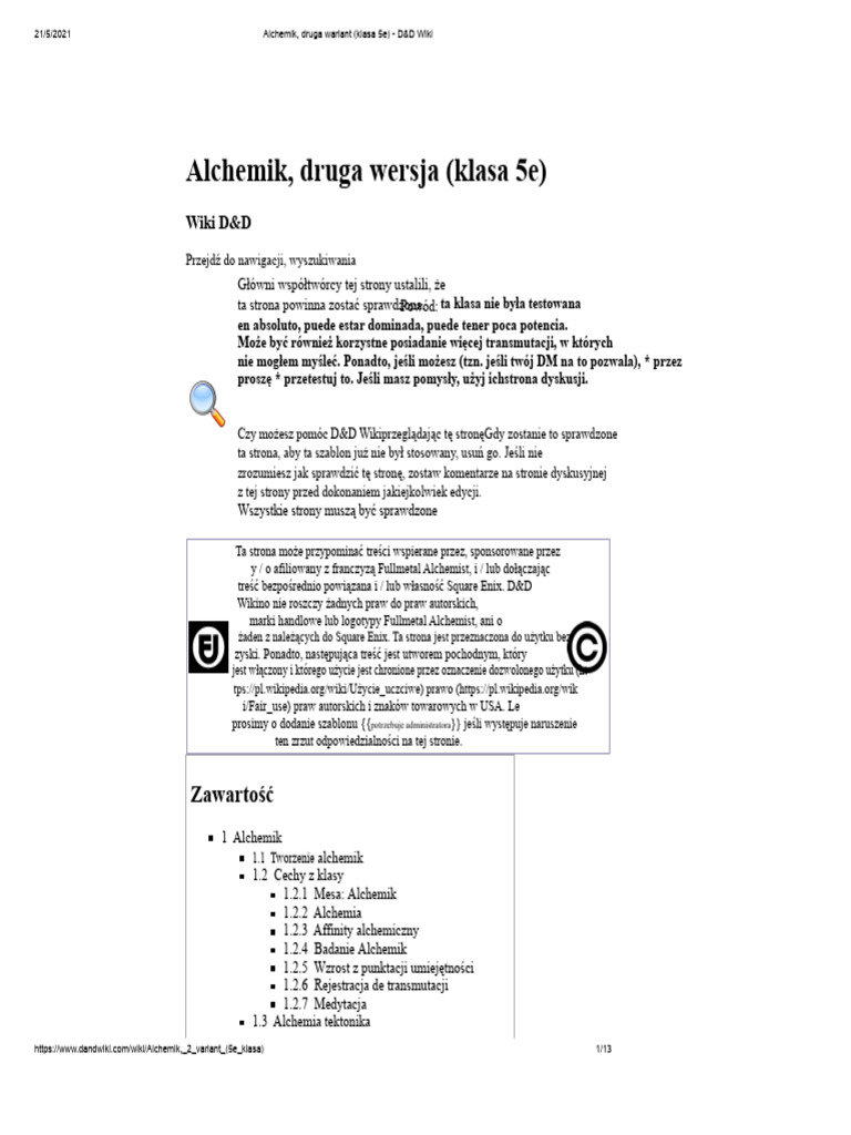 Alchemik, Druga Wersja (Klasa 5e) - D&D Wiki | PDF