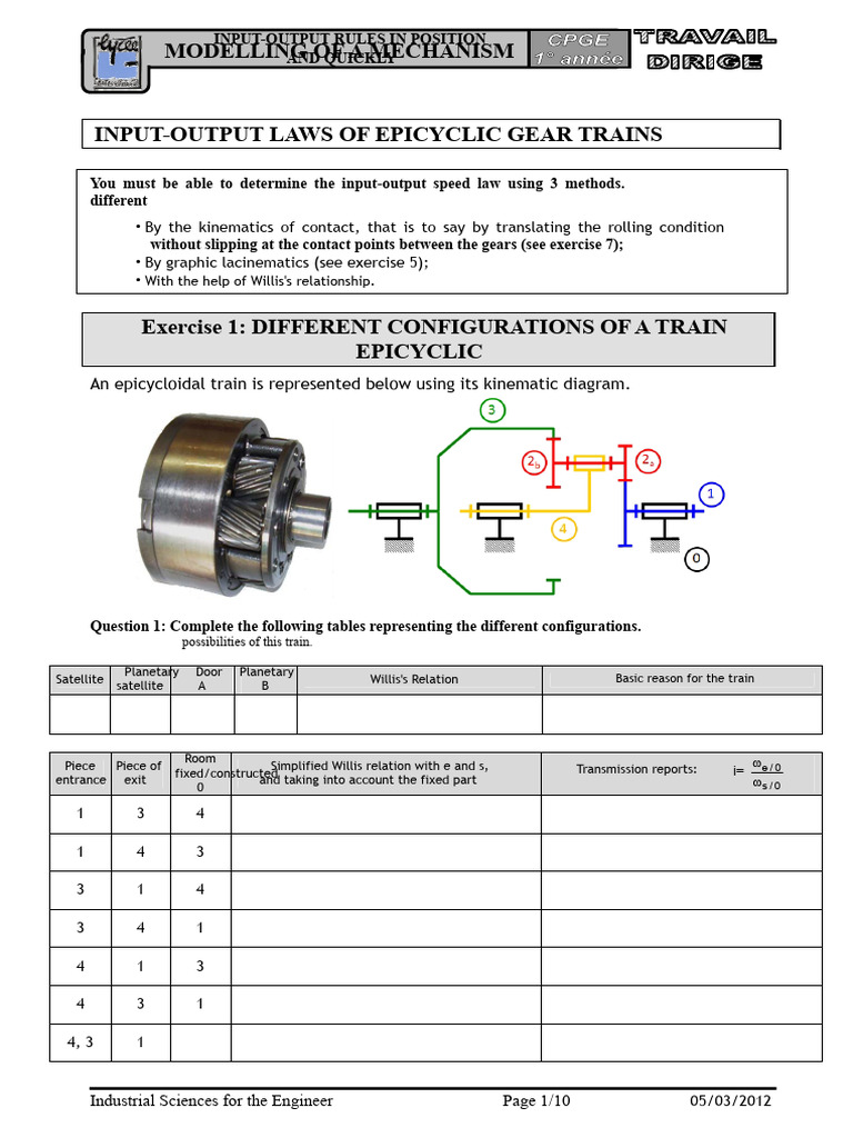 Epicyclic Gear Train Input-Output Laws | PDF | Gear | Manufactured Goods