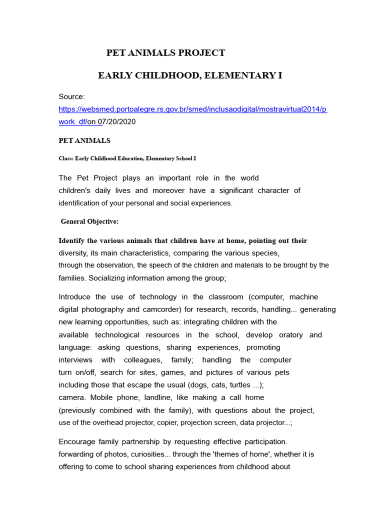 Pet Animals Project - Early Childhood Education, Elementary School I ...