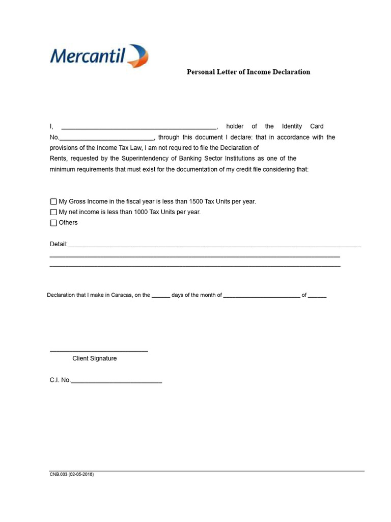 Personal Letter of Income Declaration | PDF