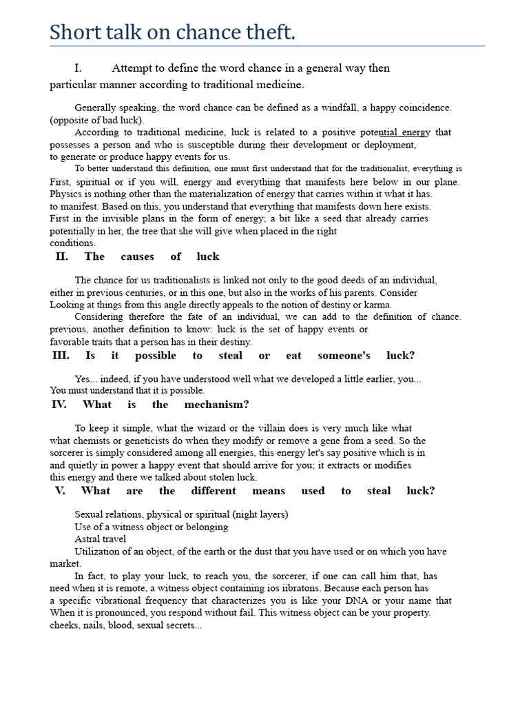Understanding Chance Theft in Tradition | PDF | Luck