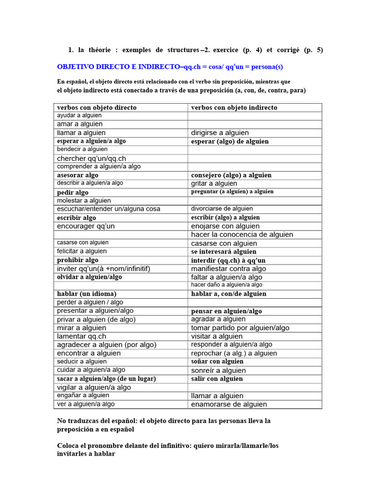 Objetos Directos e Indirectos en Español | PDF | Objeto (gramática) | Verbo