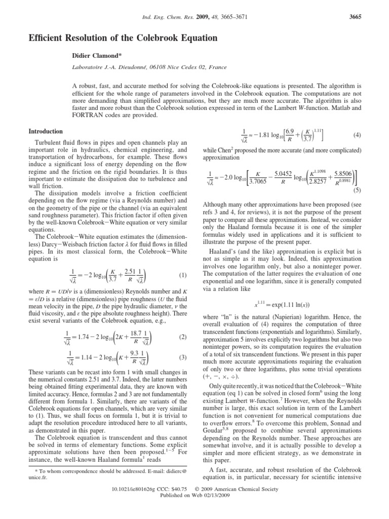 Colebrook Equation | PDF | Numerical Analysis | Time Complexity