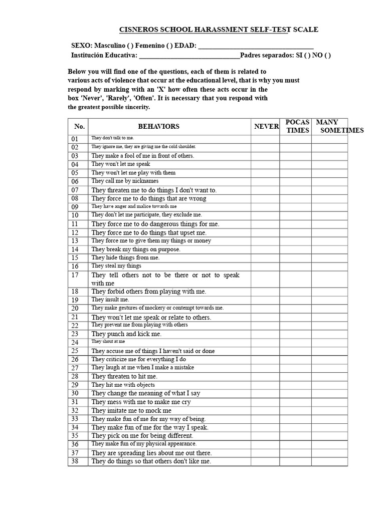 School Harassment Self-Test Scale | PDF | Bullying | Problem Behavior