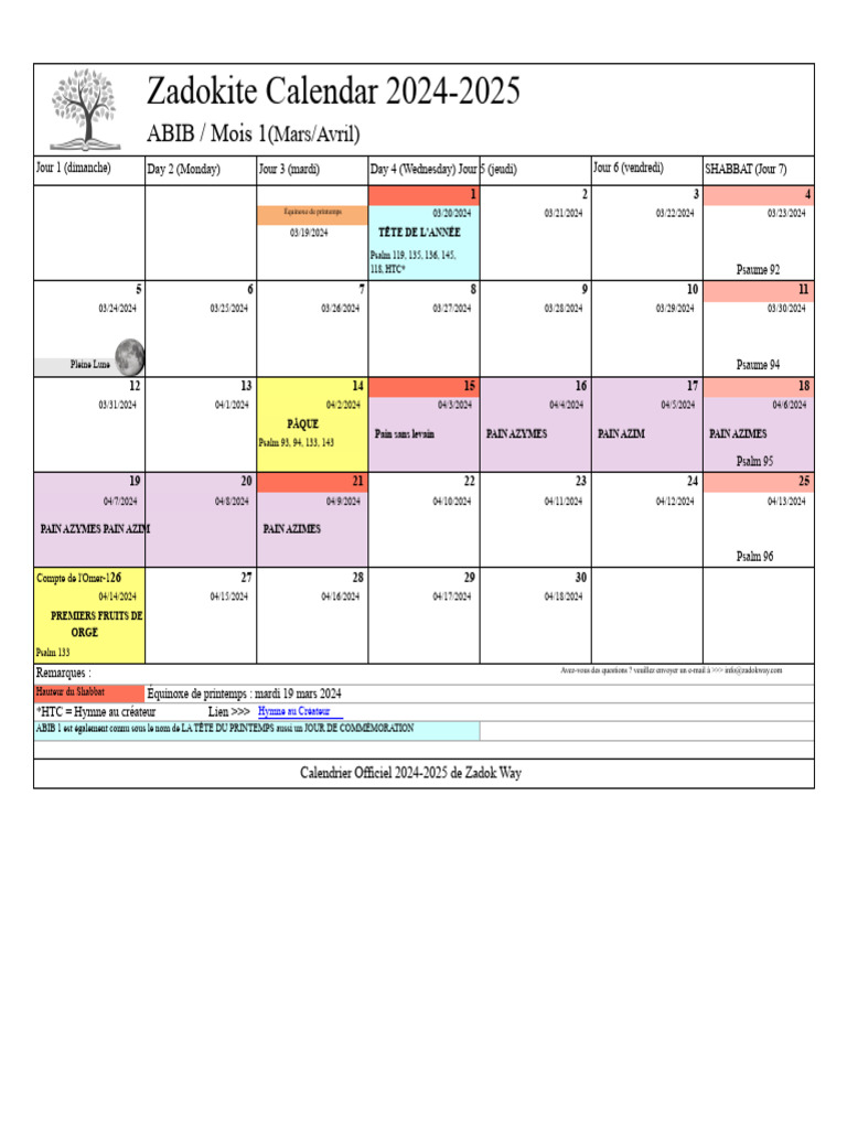 Calendrier Zadokite 2024-2025 | PDF | Souccot | Pâque